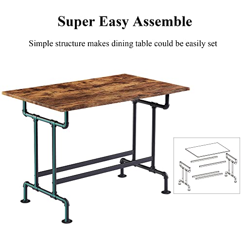 VECELO Dining Table Set for 4 Kitchen Industrial Bar Dinette with Rectangular Tabletop, Save Spacing&Sturdy Metal Frames for Home Breakfast Farmhouse Living Room Small Apartment, Brown