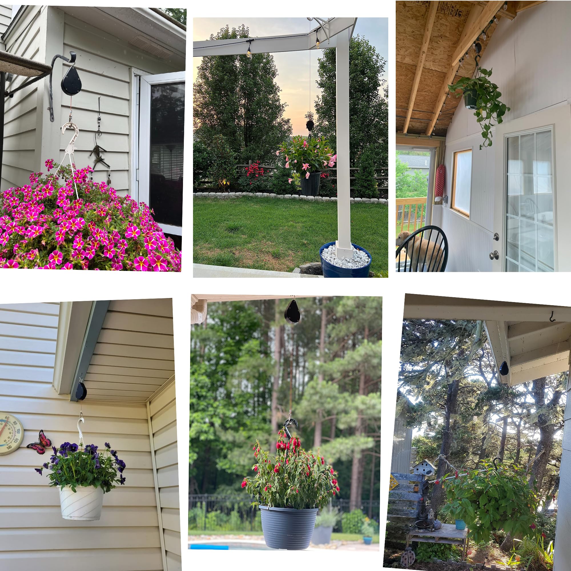 Kitwinney Retractable Plant Hanger - Upgrade Plant Pulleys for Hanging Plants, Easy to Raise and Lower, Suitable for Garden Flower Pots, Hanging Planter, Bird Feeder(Black, 2 PCS)