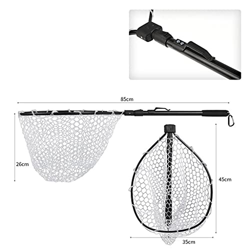 JIAMEI Folding Fishing Landing Net Cast Fish Carp Rubber Coated Net Network Fly Fishing Work Tool Portable Fishing Dip Net Rod