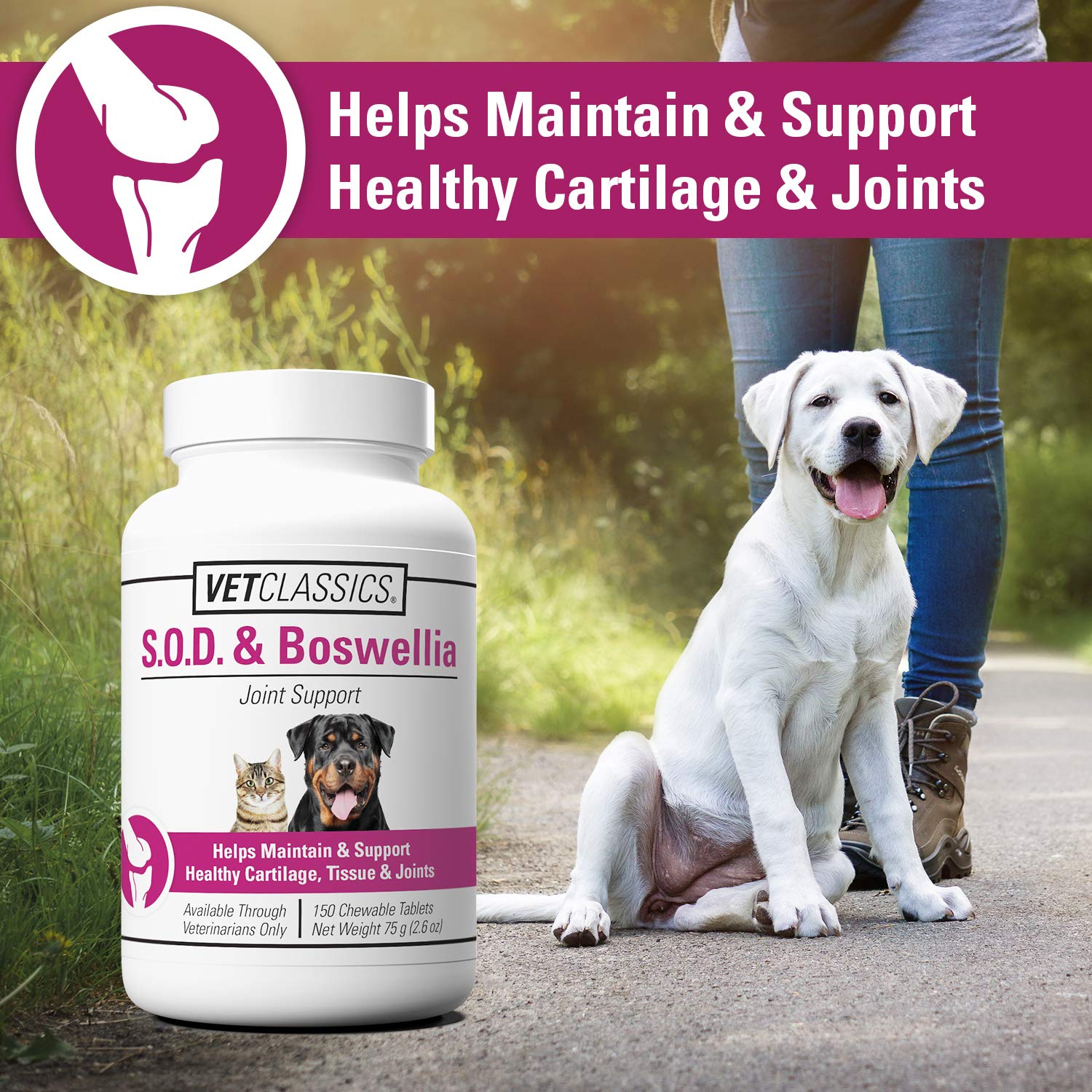 Vet Classics S.O.D. & Boswellia Joint Support for Dogs & Cats, Helps Maintain & Support Healthy Cartilage, Tissue & Joints, 150 Chewable Tablets
