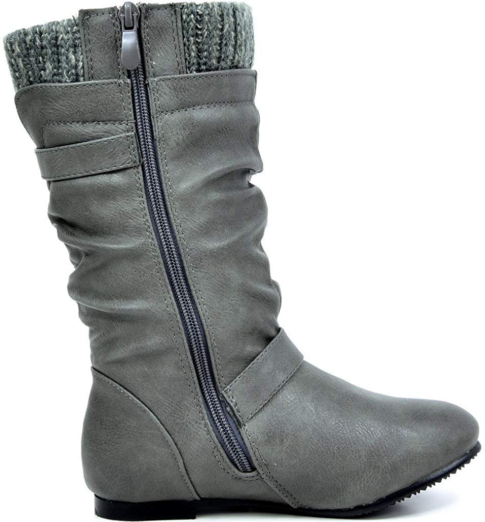 DREAM PAIRS Little Kid KLOUCH Grey Knit Sweater Knee High Winter Boots - 2 M US Little Kid