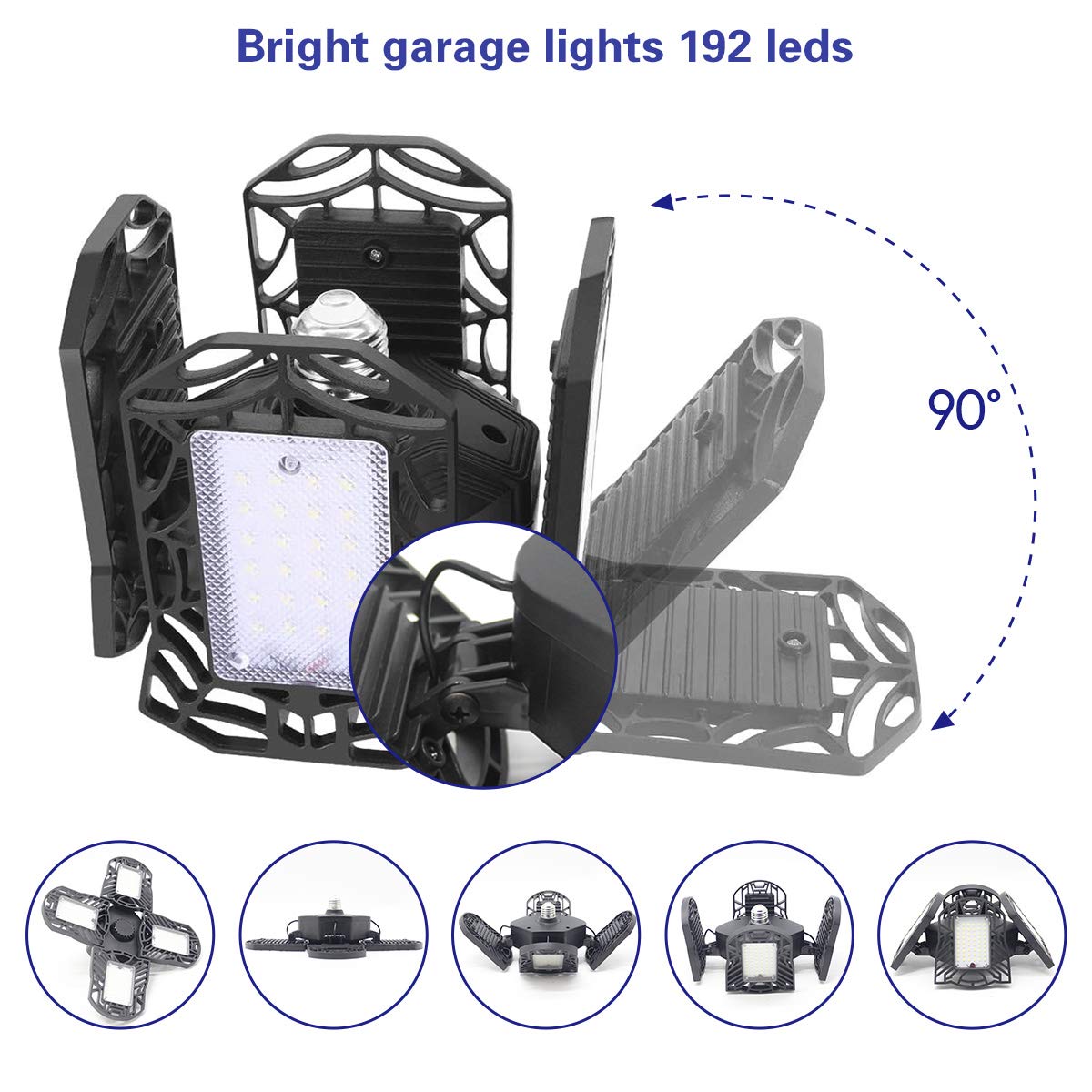 FASCINATE LED Garage Lights 120W, Garage Lighting Deformable E26/E27 LED 12000lm Bright LED Adjustable Ceiling Garage Light Bulb, LED Light for Garage, Barn, Warehouse,Workshop, No Installation