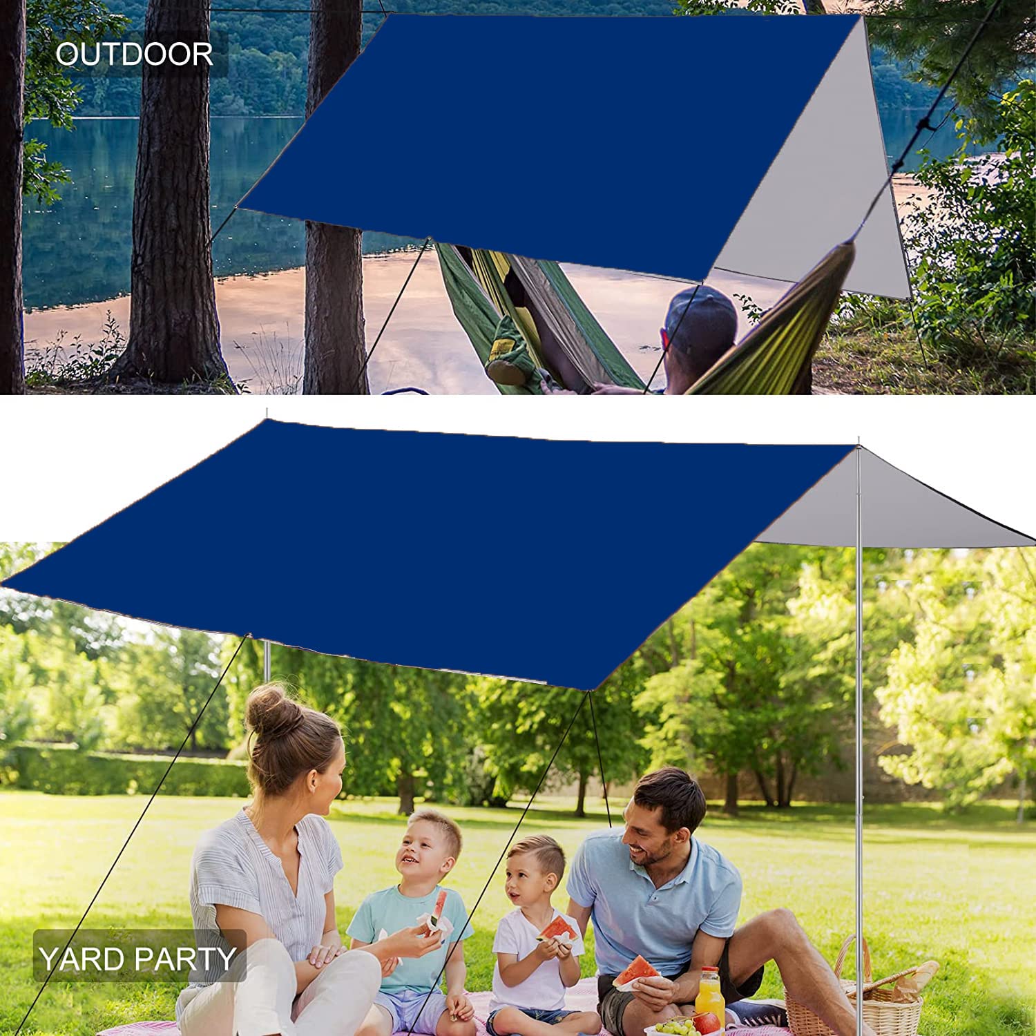 Hammock Rain Fly Waterproof Tent Tarp, Lightweight 10ft Rain Camping Tarp for Camping Backpacking Hiking and Survival Shelter (Blue)