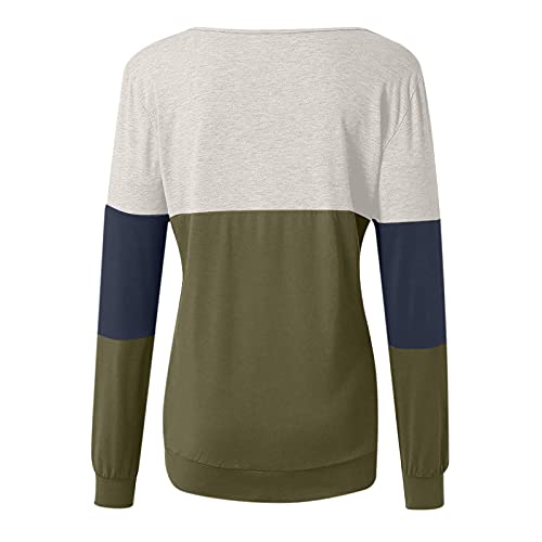 Long Sleeve for Womens Casual Loose Color Block Sweatshirts Soft Thin Pullover Blouses Shirt Tops Green