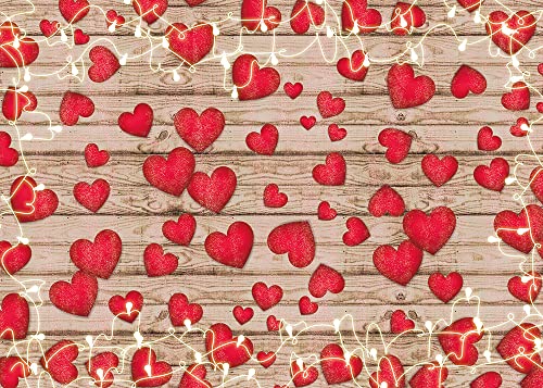 HQM Valentine's Day Table Top Collection Rectangle Fabric Red Love Classic Wooden Floor Tablecloth for Mother's Day Valentine's Day Wedding Home Kitchen Dining Decoration Table Runner 84x60inch