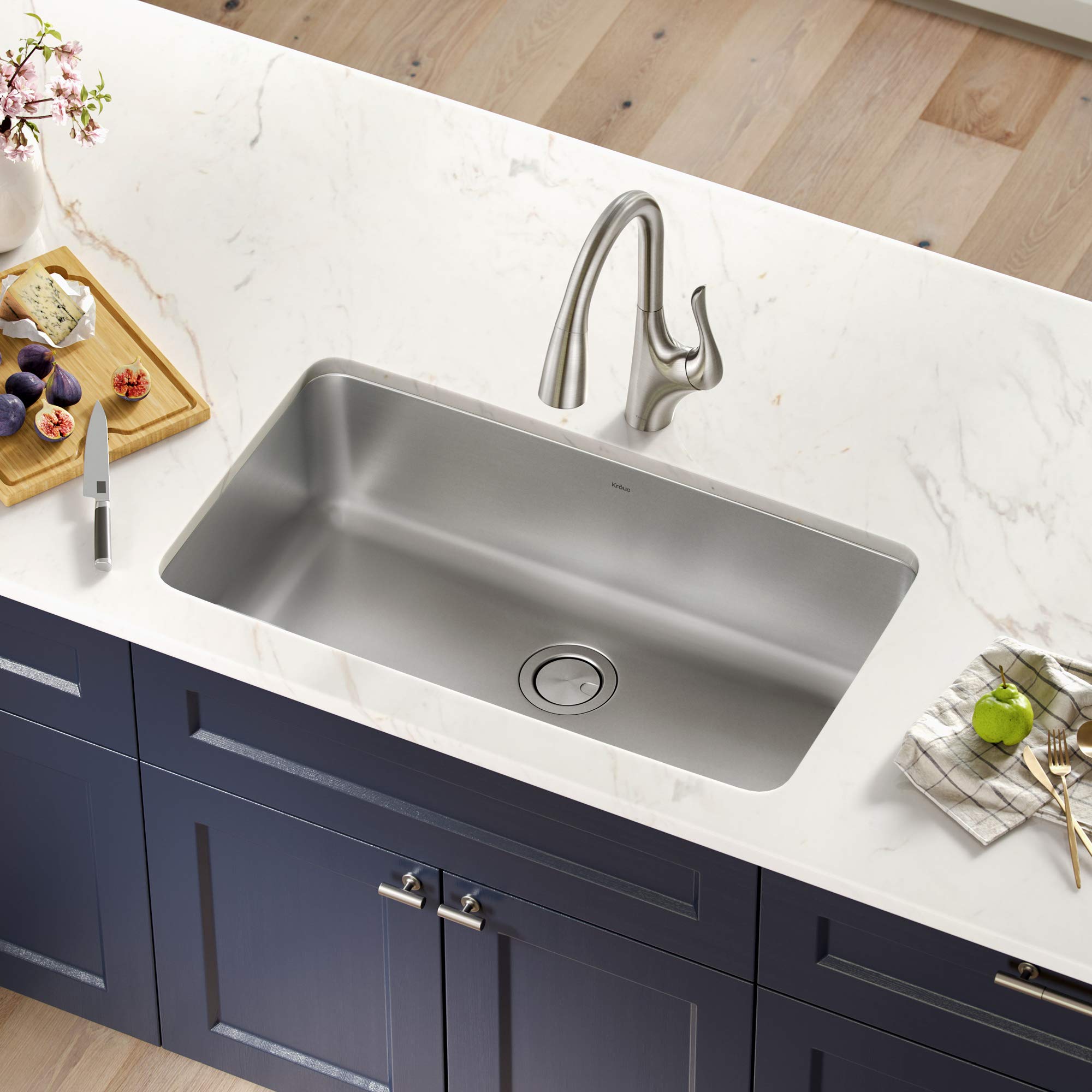 KRAUS Dex 33-inch Undermount 16 Gauge Stainless Steel Single Bowl Kitchen Sink, KA1US33B