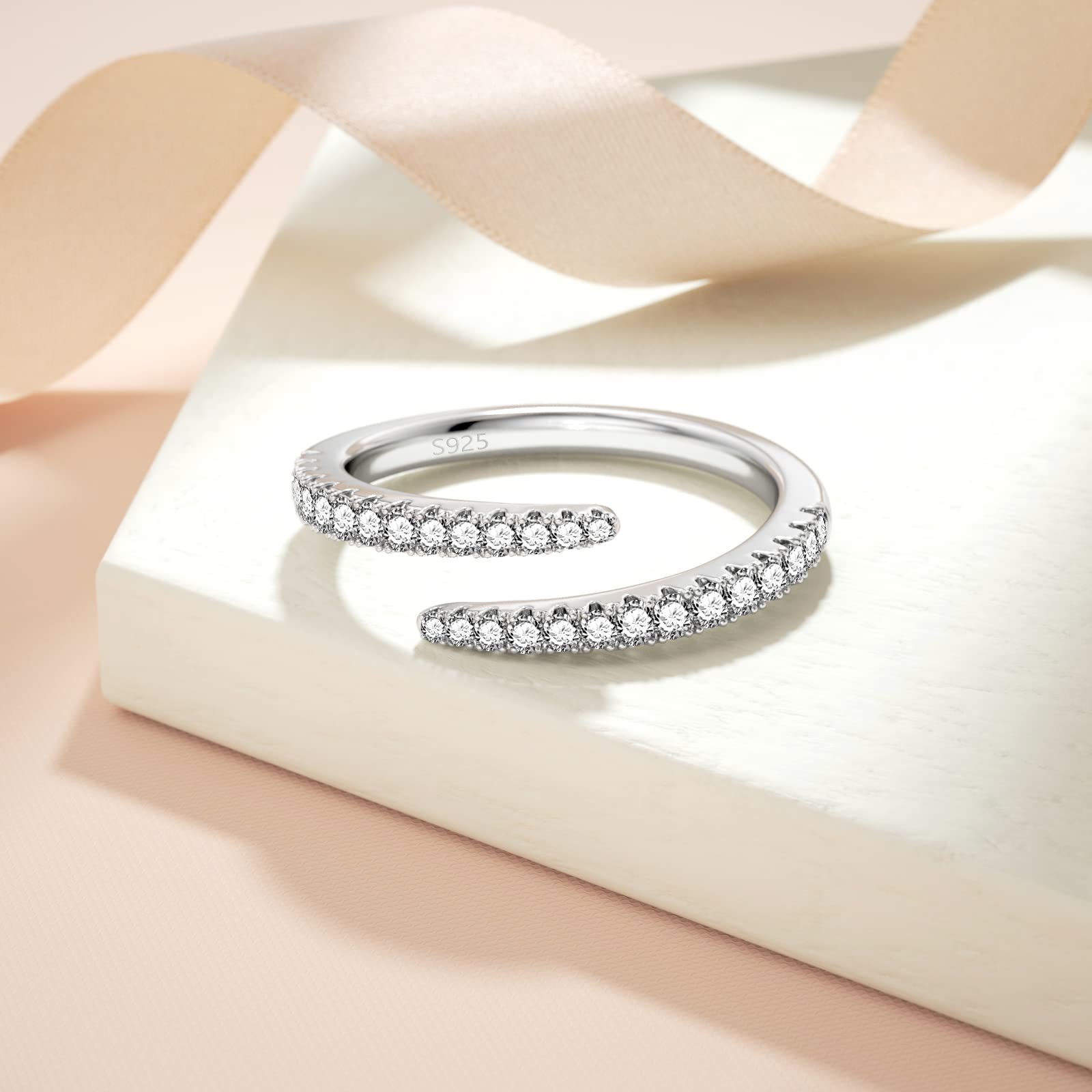 JIAYIQI Open Eternity Band Stackable 925 Sterling Silver Rings for Women Cubic Zirconia Engagement Rings Wedding Bands Size 9