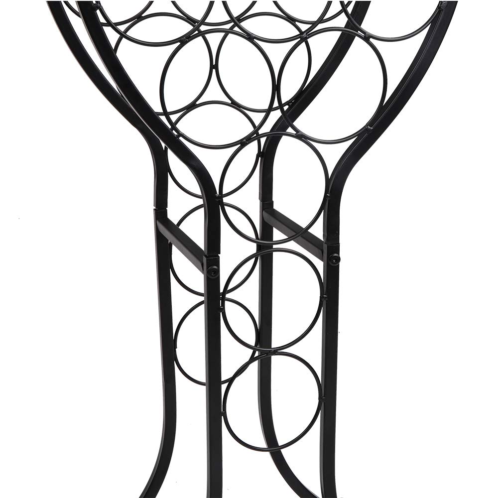 JOYBASE Freestanding Floor Wine Rack Table, Holds 11 Bottles, Metal with Marble Veneer Top, Wine Table Display Rack, Black