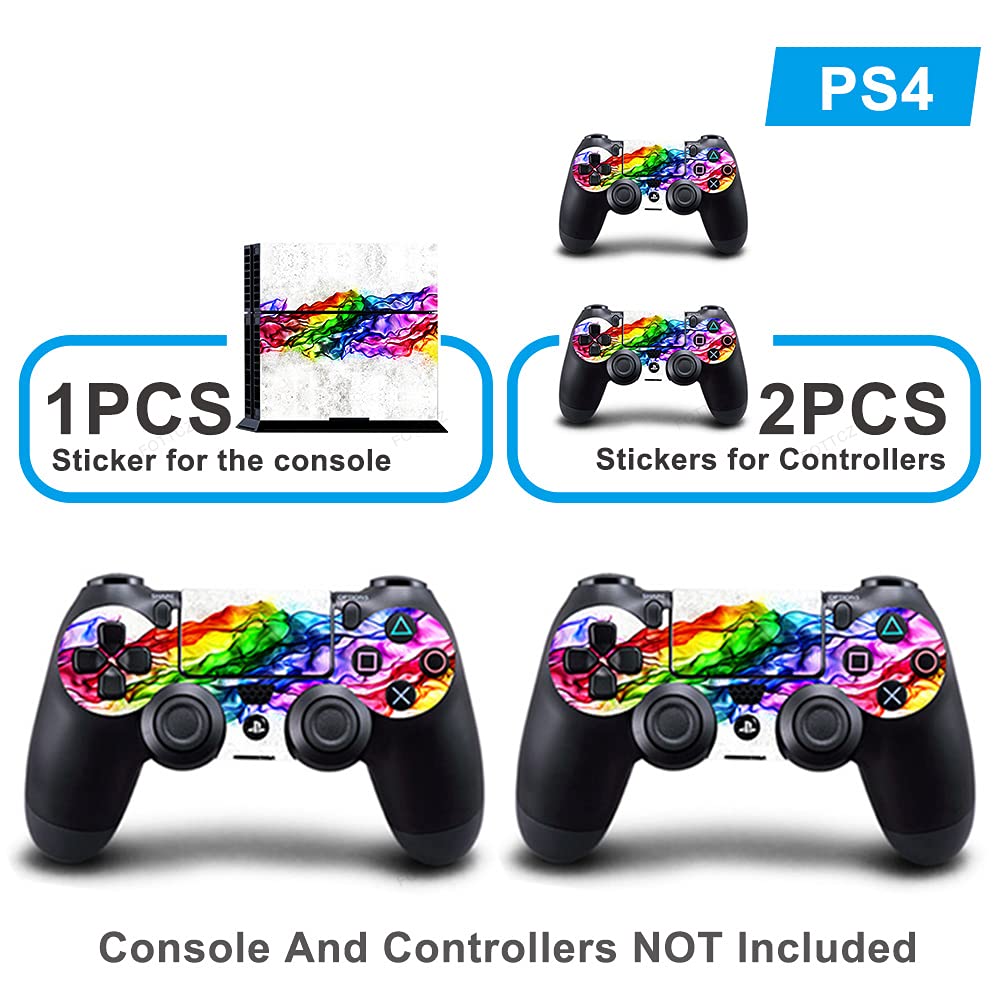 FOTTCZ Whole Body Vinyl Skin Sticker Decal Cover for Playstation 4 Console and Two Controllers - Rainbow Band