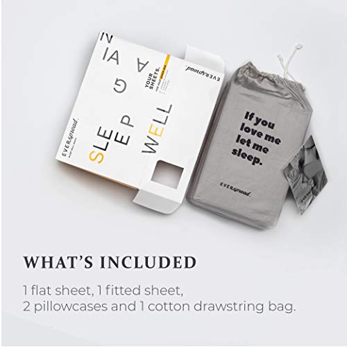 Everspread 1000 Thread Count Cotton Bed Sheets (4 Piece Sheet Set) - Queen Size, Light Gray. 100% Natural Long Staple Cotton Bedding, Luxury Sateen Weave. Fits Mattress up to 18 inches