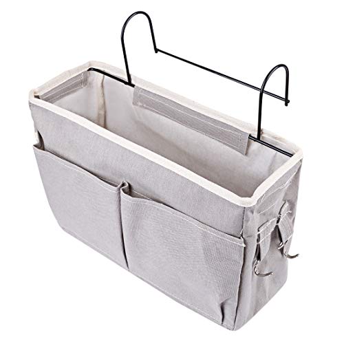 Scakbyer Bedside Caddy, 2PCS Bedside Storage Hanging Bag Bunk Bed Storage Caddy for Dormitory Room, Hospital Bed Rails, Baby Bed, Camp (Grey)