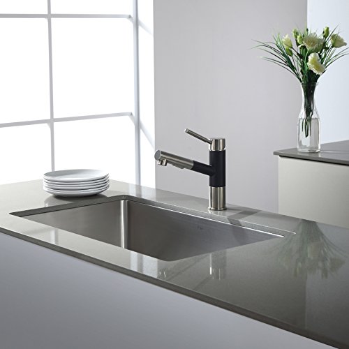 Kraus KHU100-32 Standart PRO 16 Gauge Undermount Single Bowl Stainless Steel Kitchen Sink, 32 Inch