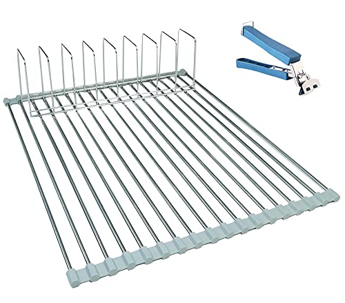 HRAYLTOP Roll Up Dish Drying Rack with Pot Lid Organizer,Plate HolderĀ Rack Over The Sink,Kitchen Foldable Multipurpose HeatĀ Resistant Dish Drainer Rack for Fruits Vegetable and Meat 16.9" x 14.2"