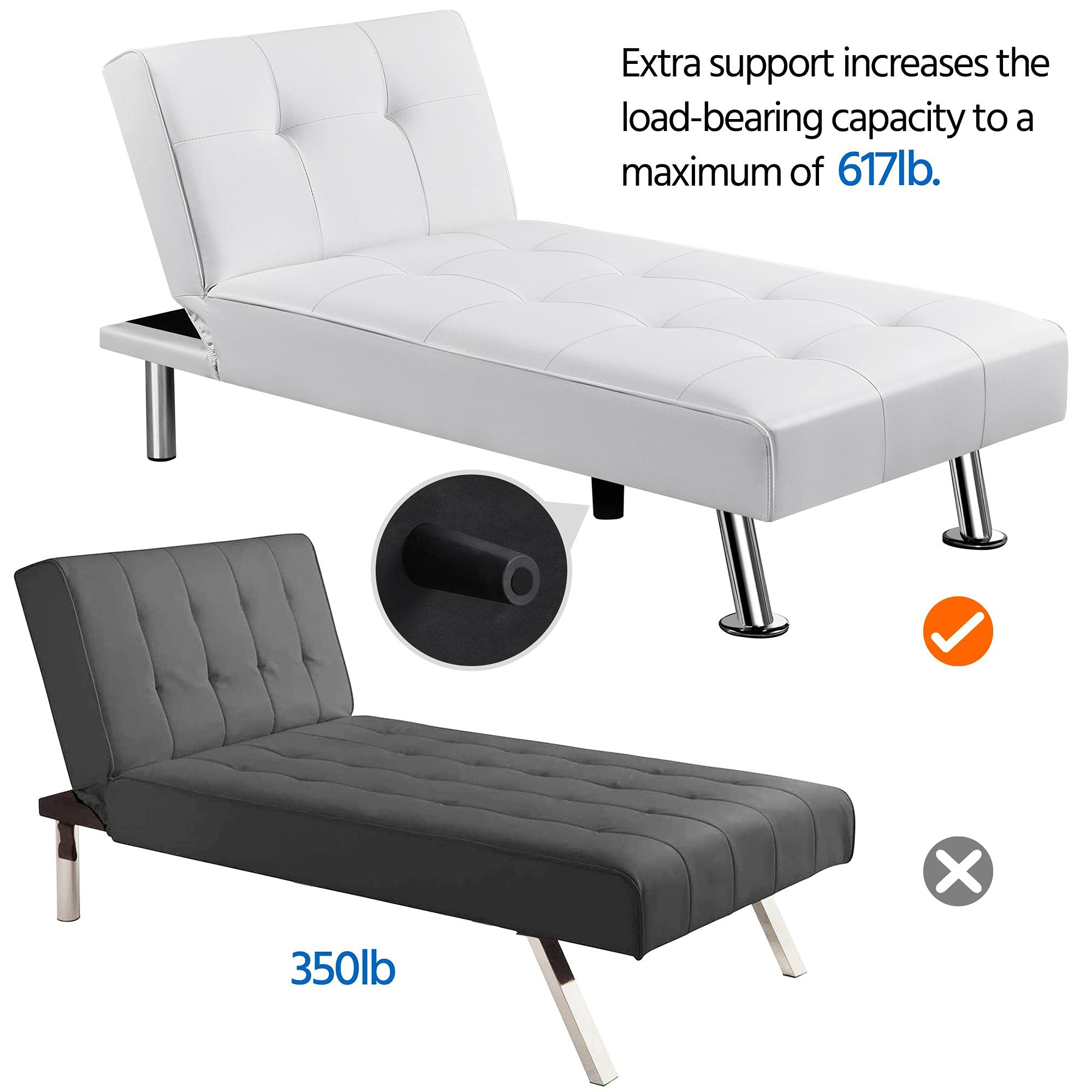 Yaheetech Sectional Living Room Couch Sofa Bed Faux Leather Sofa Couch Bed Modern Convertible Folding Recliner with Chrome Metal Legs for Living Room in White