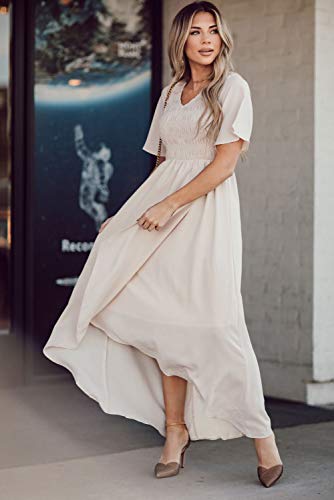 Zattcas Maxi Dresses for Women Summer Short Sleeve Long Bridesmaid Dresses Cream Medium