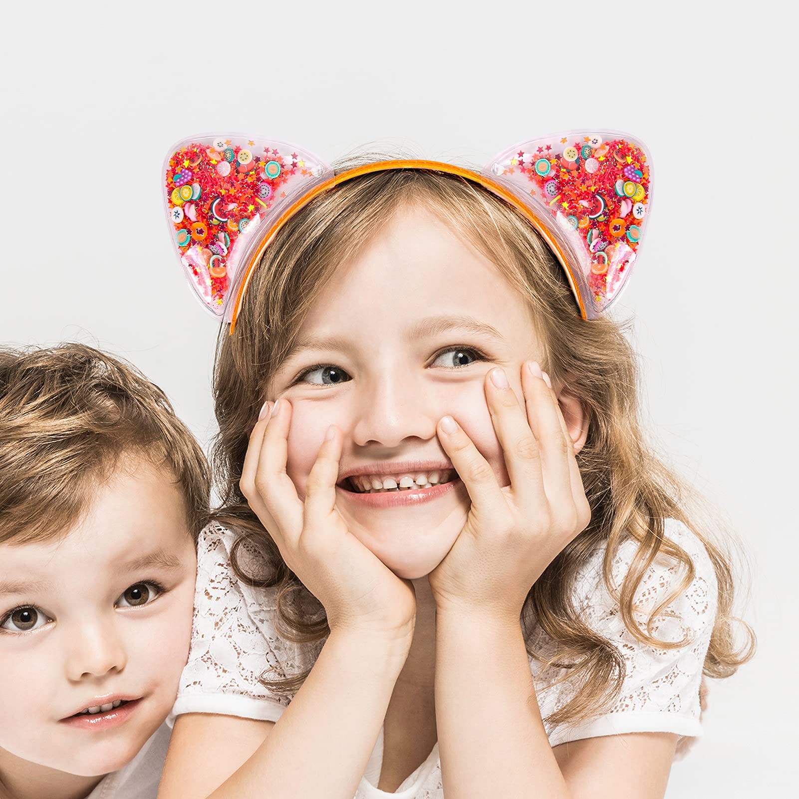 Fishdown Cute Cat Ears Headbands Set for Girls Plastic Headbands for Non-slip Transparent Cat Ears Headbands Quicksand(7pcs Per Pack Each Color 1pcs)