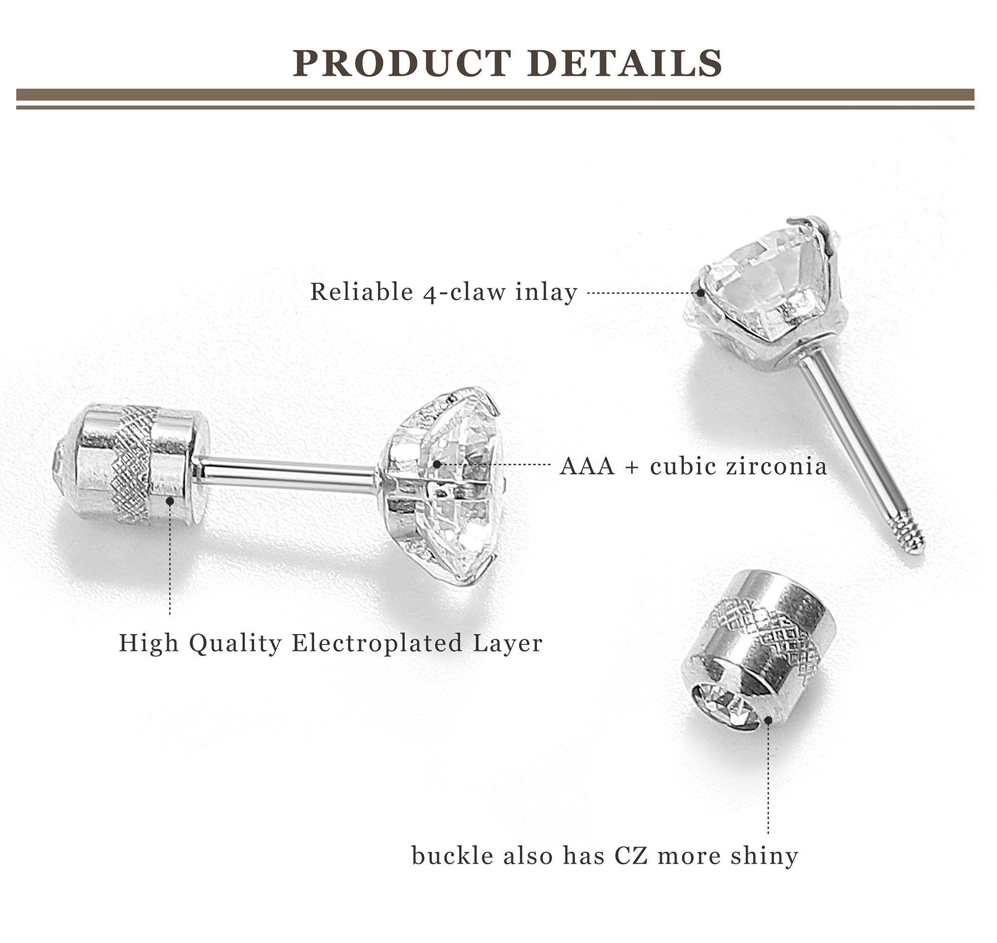 Drperfect 5 Pairs 18G Cartilage Earrings for Women Men Tiny Stainless Steel Piercing Stud Earrings CZ Screw Back Earrings 2-6mm