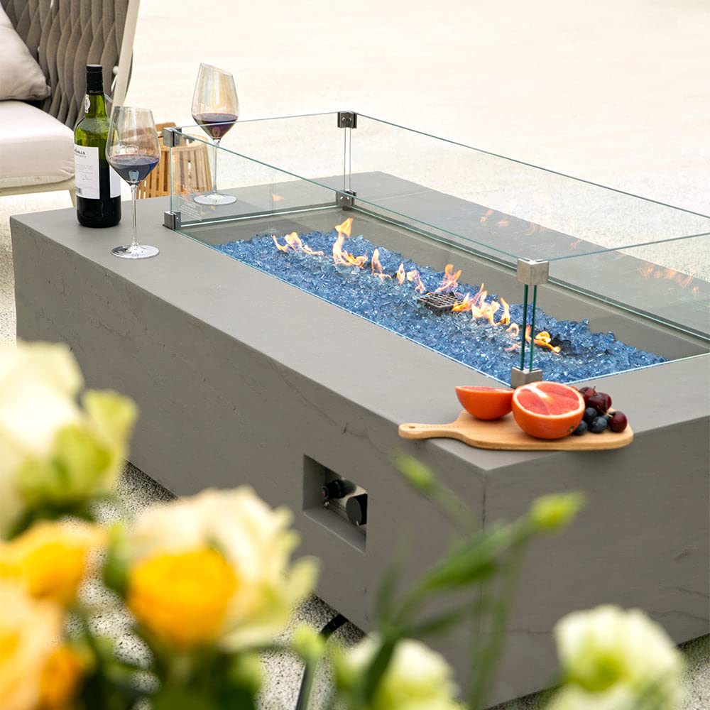 Elementi Plus Colorado Natural Gas Fire Pit for Outside Outdoor Fire Pit Table Smokeless Firepit Concrete Rectangular Fire Table Patio Heater Fireplace 60000 BTUs - Sunlight Yellow, 55.9 x 31.9 Inches