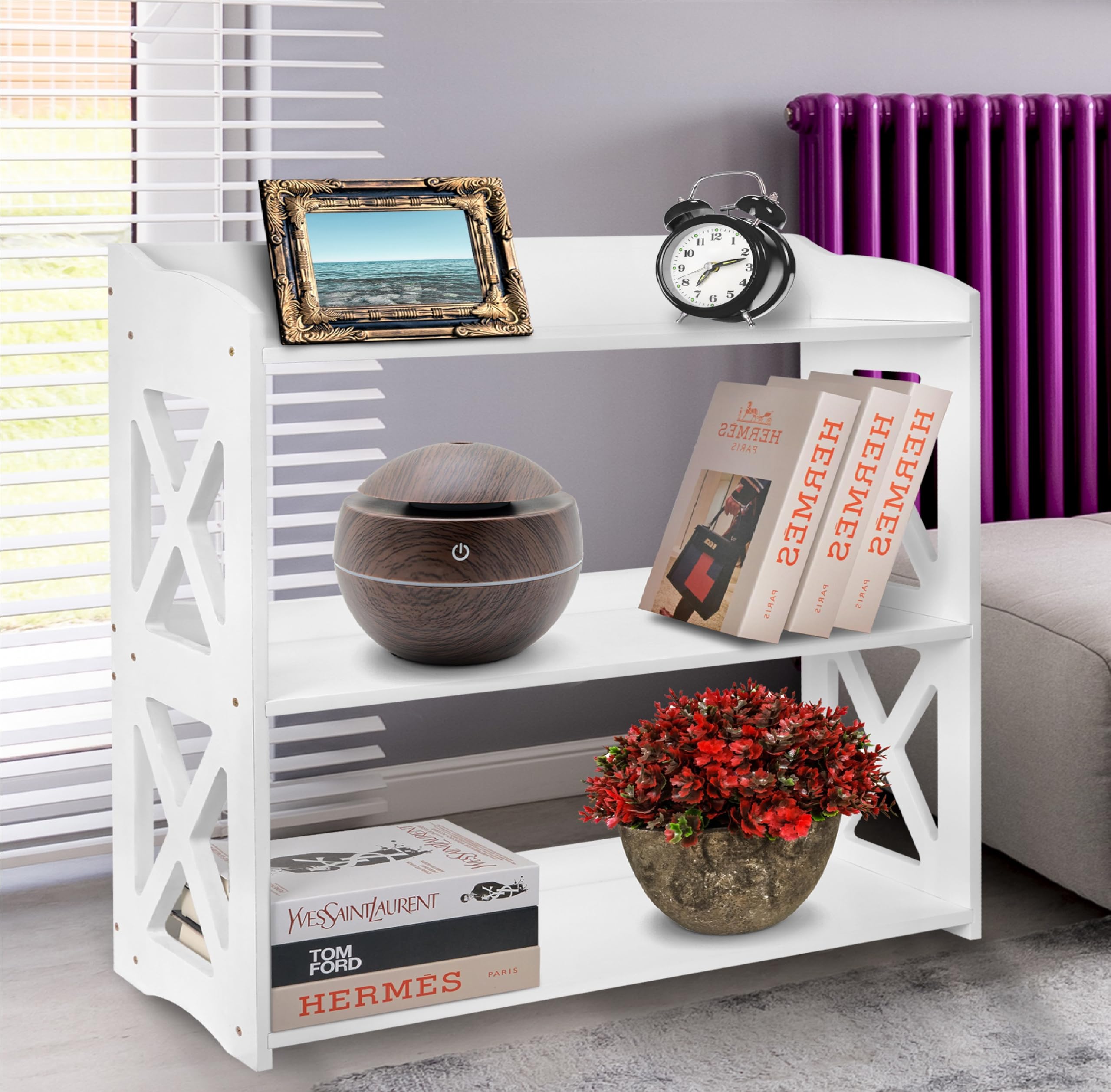 YCICI Cici Bookcase by Natural Wood, 3 Tier Bookshelf, Small Book Shelves Freestanding Display Storage Shelves. Open Bookshelf for Bedroom, Living Room and Office (White, 3 Tier)