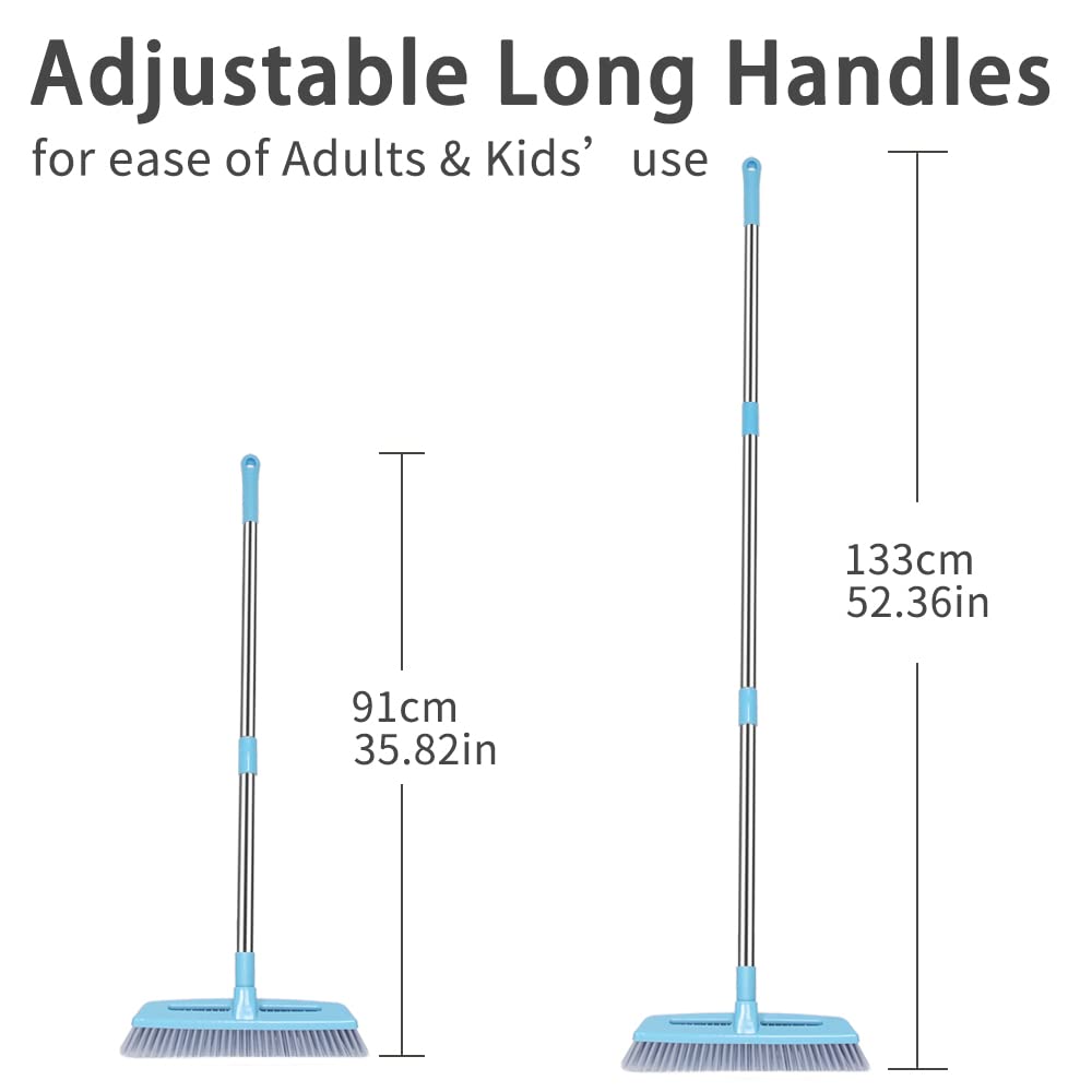 Floor Scrub Brush Push Broom with Adjustable Long Handle - 51 inches, Stiff Bristles, Indoor Outdoor Broom for Cleaning Bathroom Kitchen Patio Tile Wall Grout Wood Floor Carpet
