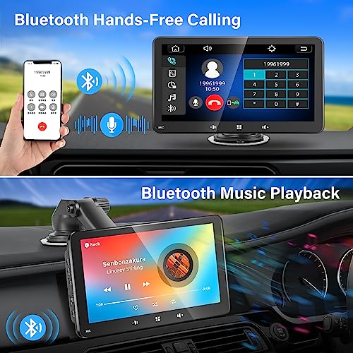 Portable Apple Carplay,Wireless Carplay and Android Auto,7'' Touch Screen Car Stereo,Car Radio with Backup Camera,Wireless AirPlay,Mirror Link,Bluetooth 5.0 Handsfree/FM/AUX/MIC/USB/TF
