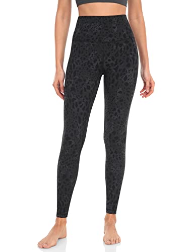 HeyNuts Essential High Waisted Yoga Leggings for Tall Women, Buttery Soft Full Length Workout Pants 28'' Black Cheetah M(8/10)