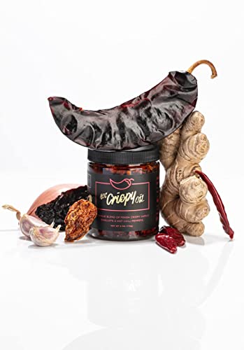 Hot Crispy Oil, An all natural unique blend of fresh fried shallots, fresh garlic and a proprietary blend of three different chili peppers. Highly addictive.