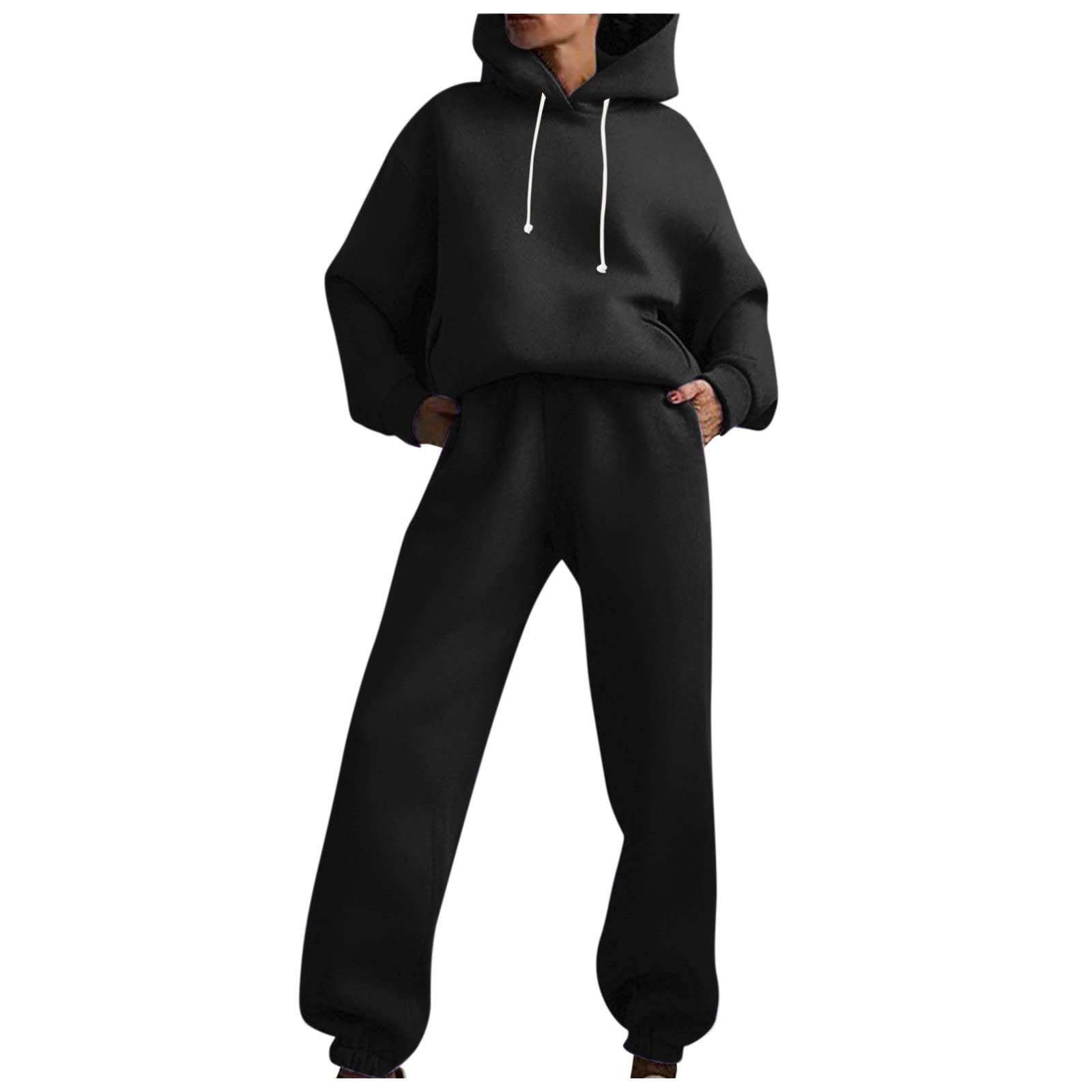 Jielayou Sweatsuit for Women 2 Piece Outfits Sets Plus Size Casual Hoodie Sweatshirt and Sweatpants Tracksuit Lounge Set