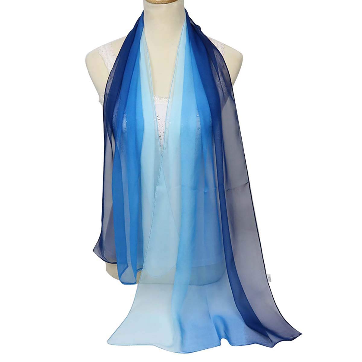 Fashion Sheer Scarf Gradient Shaded Color Long Lightweight Sunscreen Shawls Scarves for Women, Blue, 160X50CM