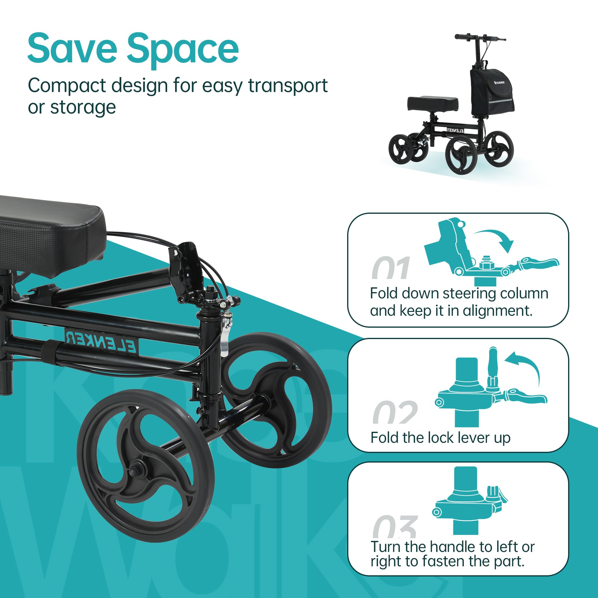 ELENKER Economy Knee Walker Steerable Medical Scooter Crutch Alternative Black
