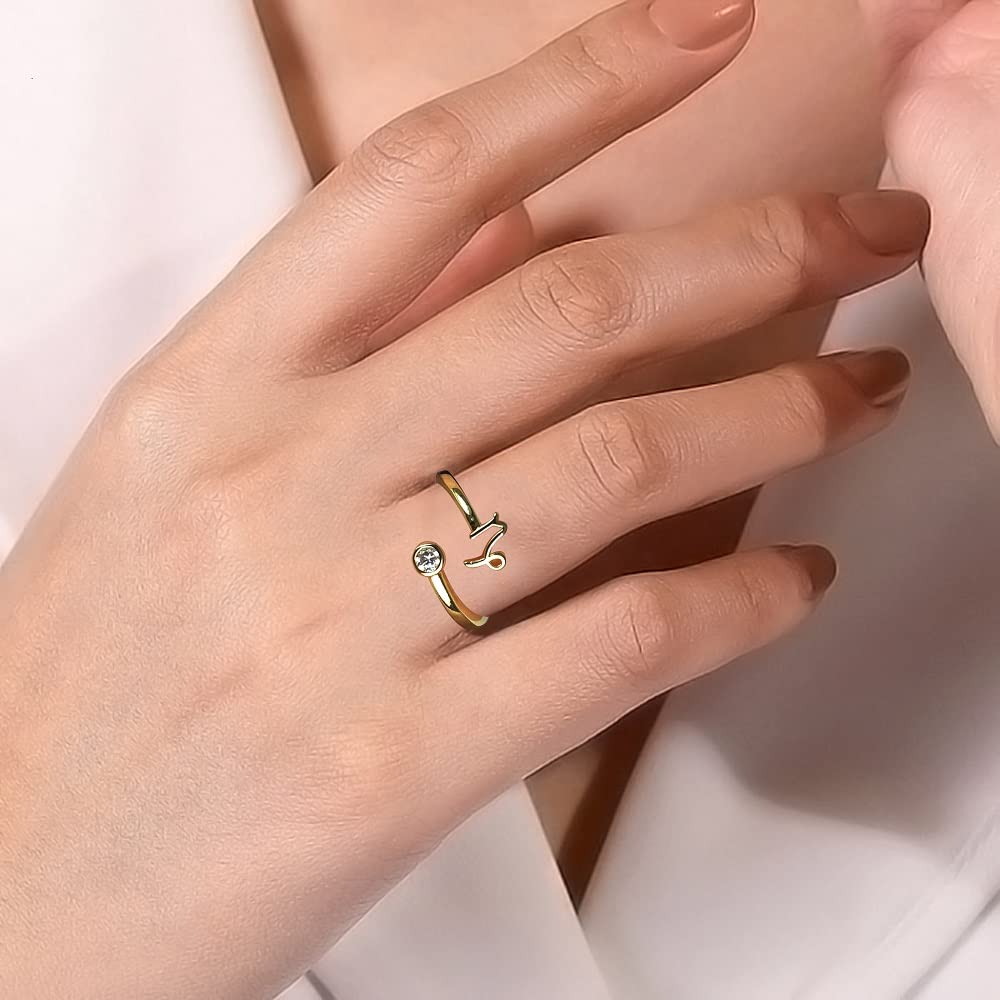 FLYUN Zodiac Rings Virgo Aries Scorpio Ring Minimalist Gold 12 Constellation Ring Cubic Zirconia Adjustable Ring Birthday Gifts for Women (8-Scorpio Ring-Silver)
