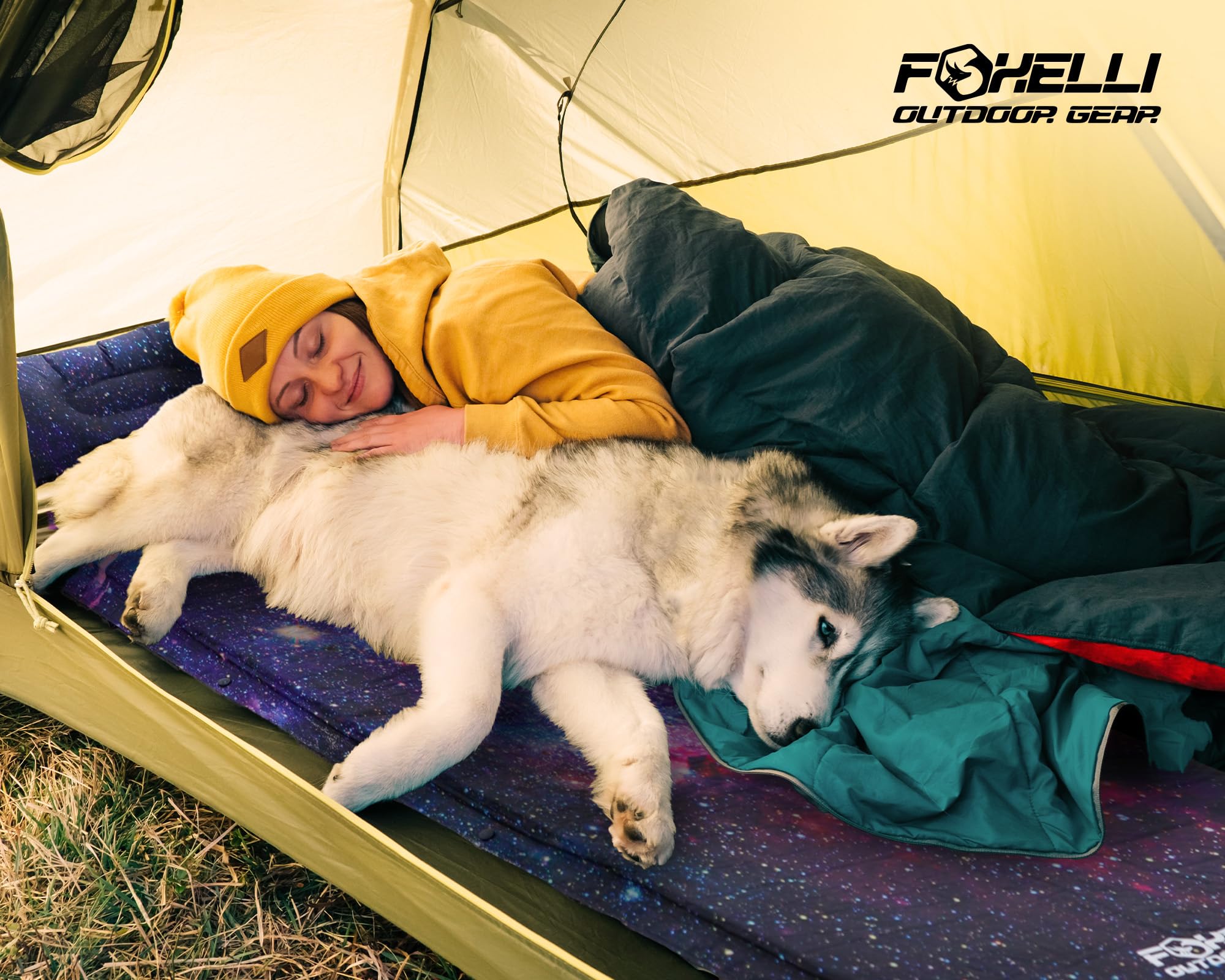 Foxelli Self Inflating Sleeping Pad for Camping, Backpacking, Hiking, Insulated Foam Lightweight Camping Mat, Inflatable Camp Mattress with Pillow