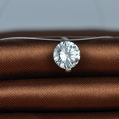 Feilok Solitaire Pendant Necklace 925 Sterling Silver Cubic Zirconia Fishing Line Invisible Choker for Women, Silver
