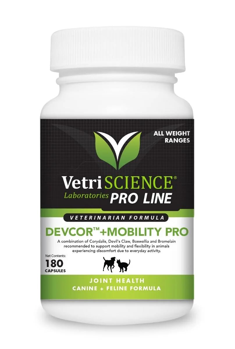 VetriScience DevCor + Mobility Pro - Supplement Supports Joint Health Maintenance for Dogs & Cats - Aids Against Joint Discomfort - Supplement Formula Aids Mobility & Flexibility - 180 Capsules