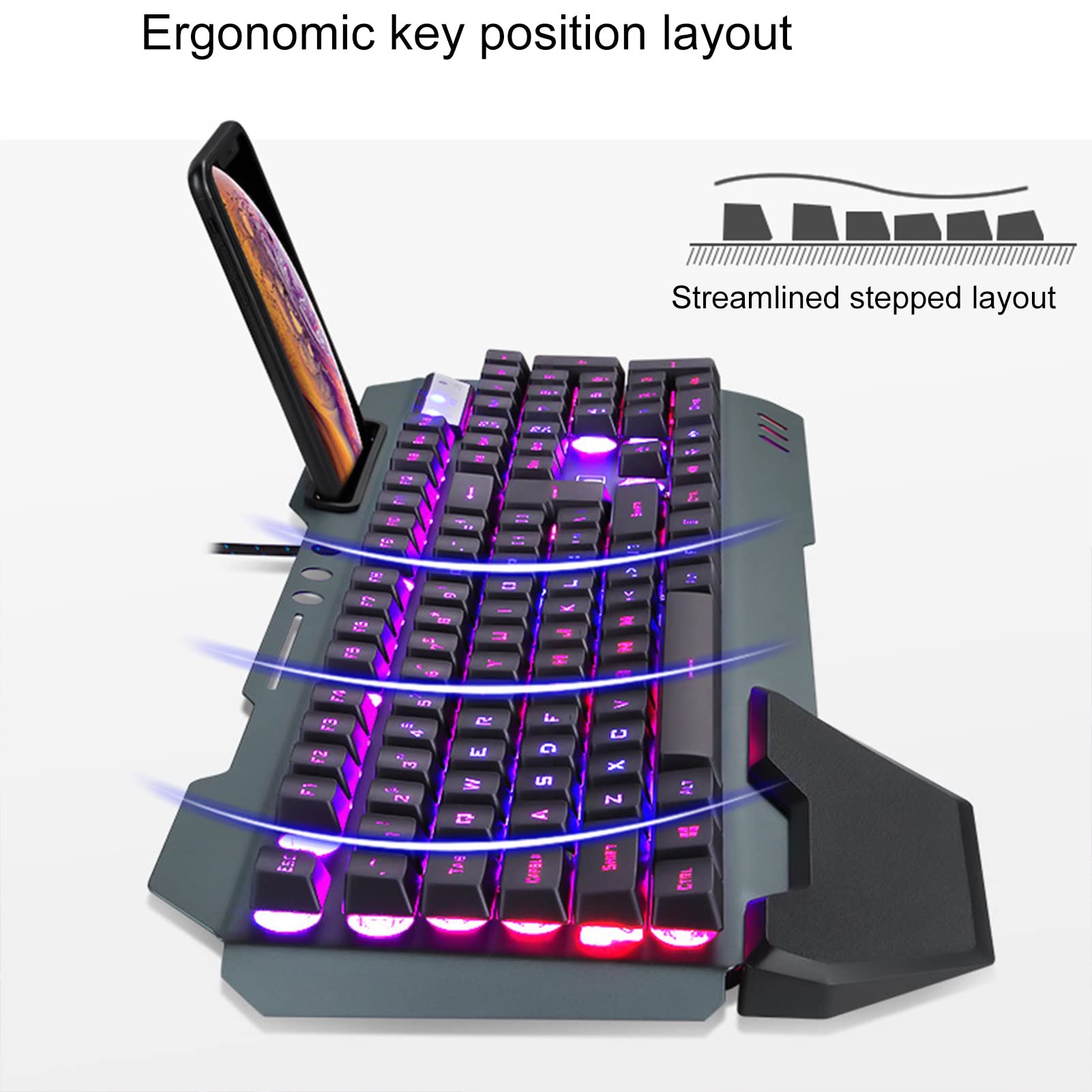 Lopeceal Mechanical Gaming Keyboard Wired Keyboard Ergonomic RGB 104 Keys Quick Response Rainbow LED Backlit USB Interface Anti-Ghosting for PC Desktop Black