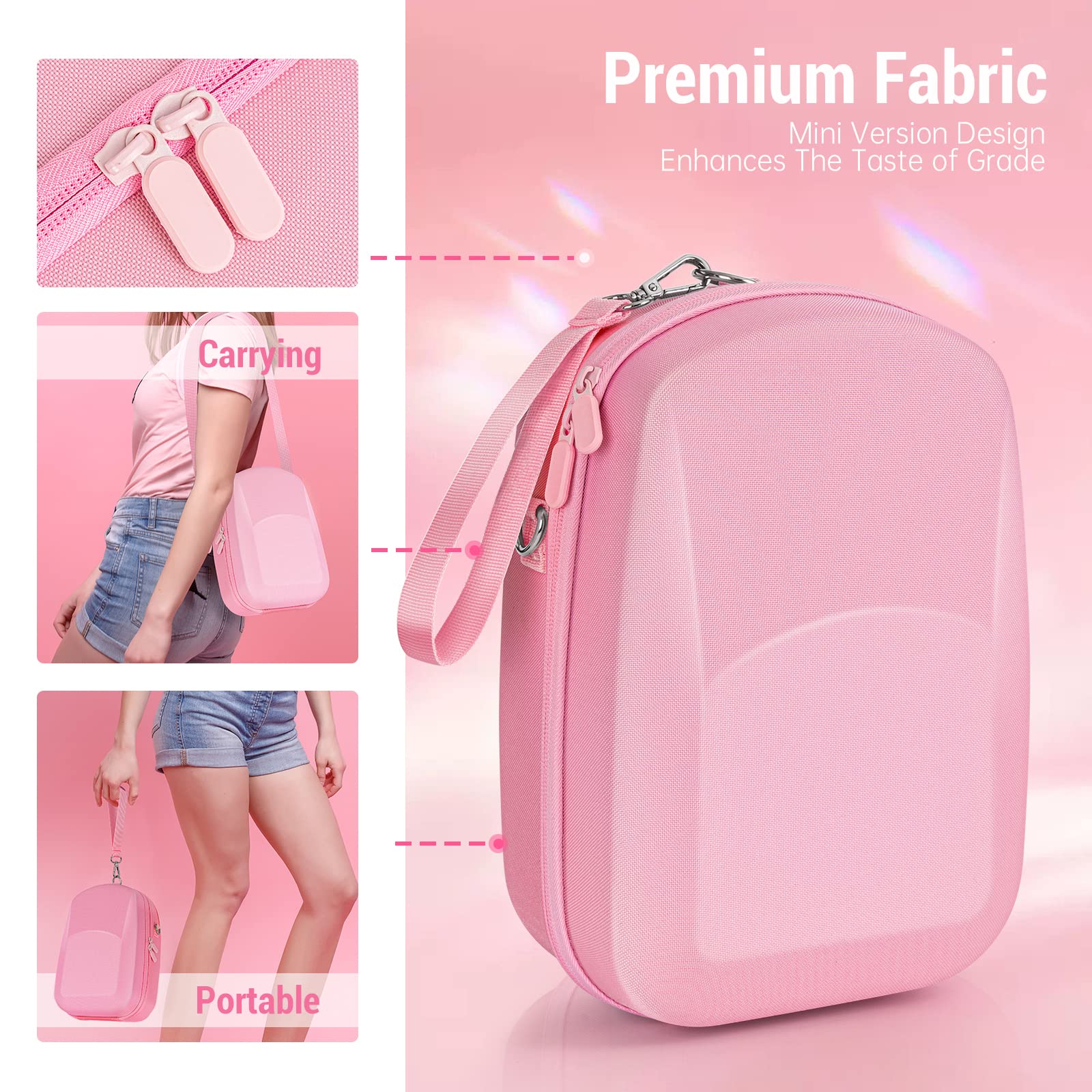 Hard Carrying Case for Oculus Quest 2 Accessories, Silicone Cover Set VR Shell Touch Controller Cover, Pink Front Face Protector Cover Crossbody Shoulder Chest for Women Girls Travel and Home Storage