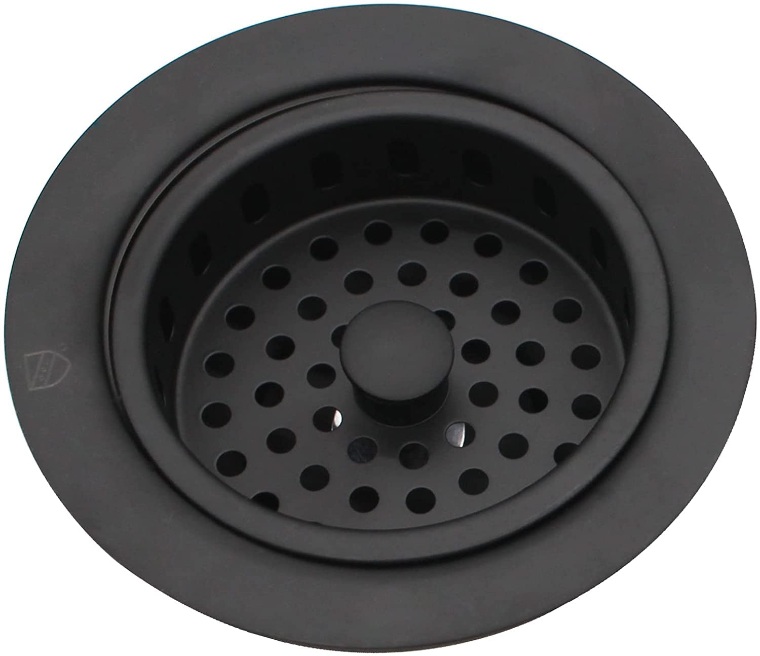 Westbrass D2165-25-62 4-1/4" OD Post Style Large Kitchen Basket Strainer with Waste Disposal Flange and Stopper Drain Set, 1-Pack, Matte Black
