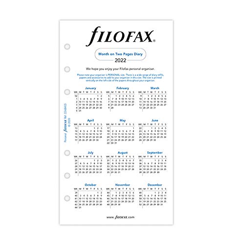 Filofax Personal Month on Two Pages English Block Format 2022 Diary
