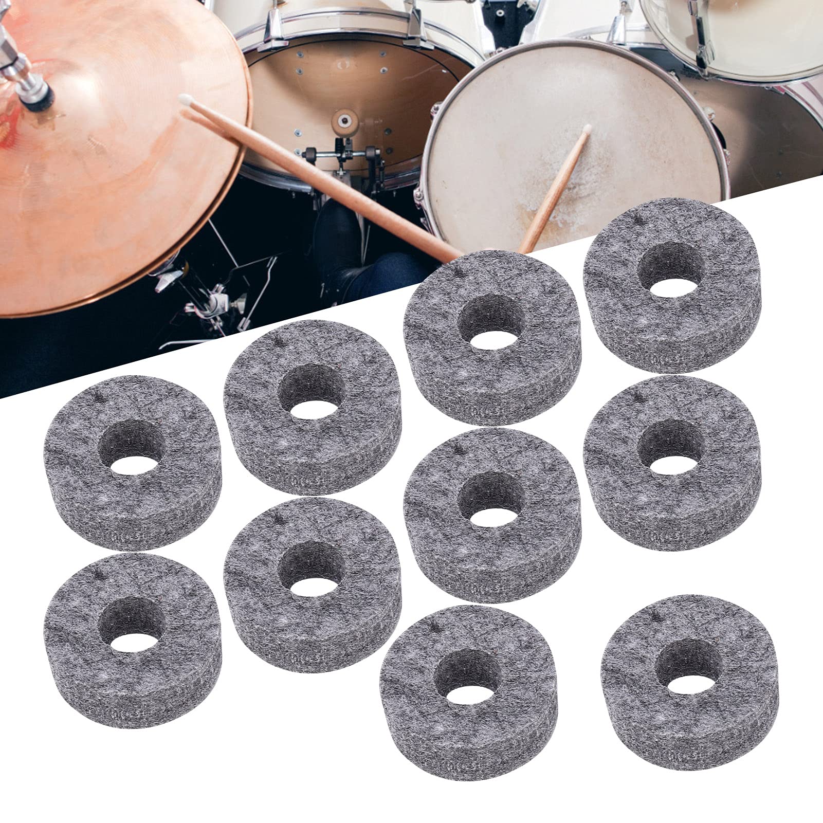 Hi Hat Felts Pad, Instrument Accessory Portable 10Pcs Drum Cymbal Felt Set for Playing