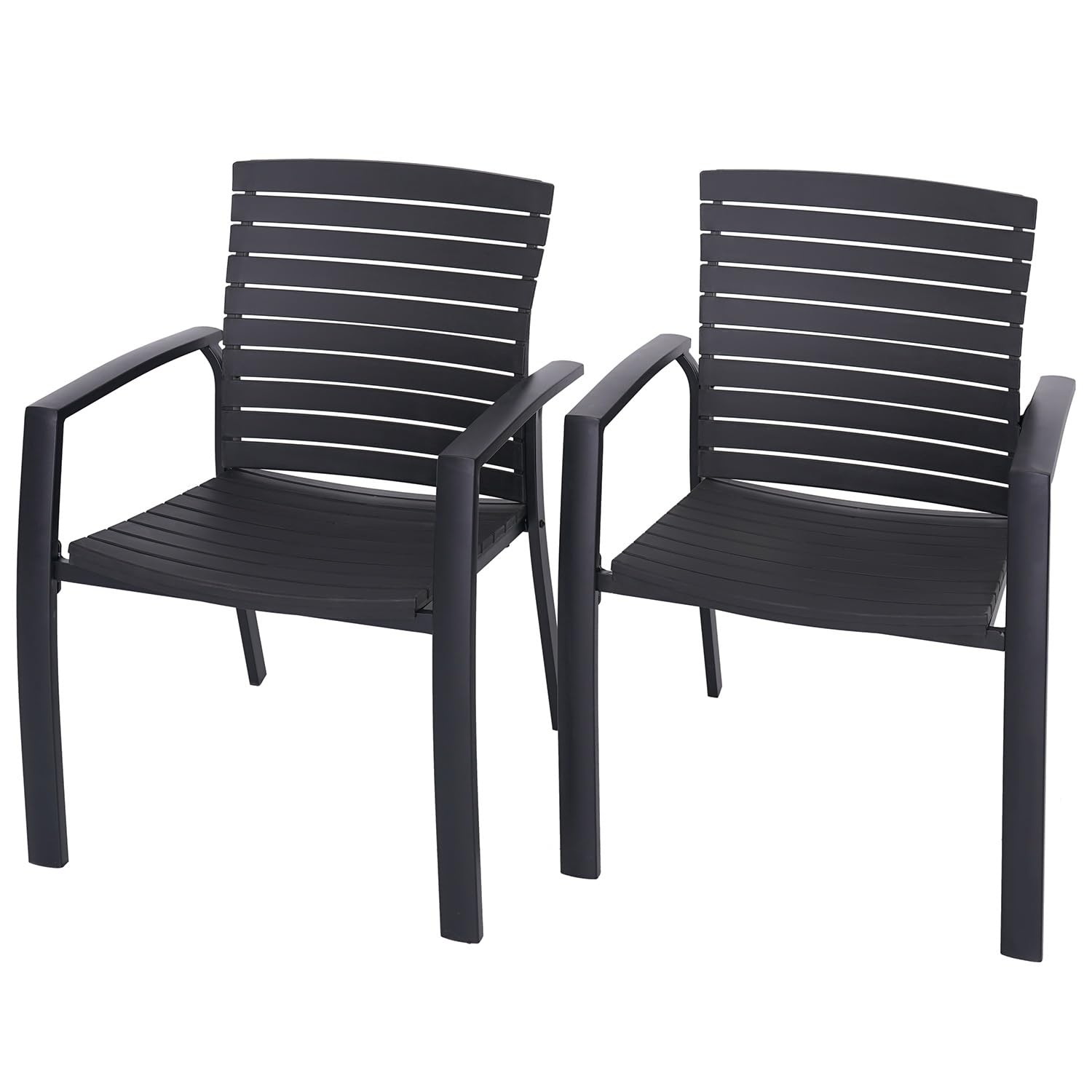 Nixtopia Aluminum Frame and Molded Ergonomic Resin Back Seat Patio Dining Chairs 2pcs with Armrest Stackable Bistro Chairs for Outdoor, Living Space, Office - Black