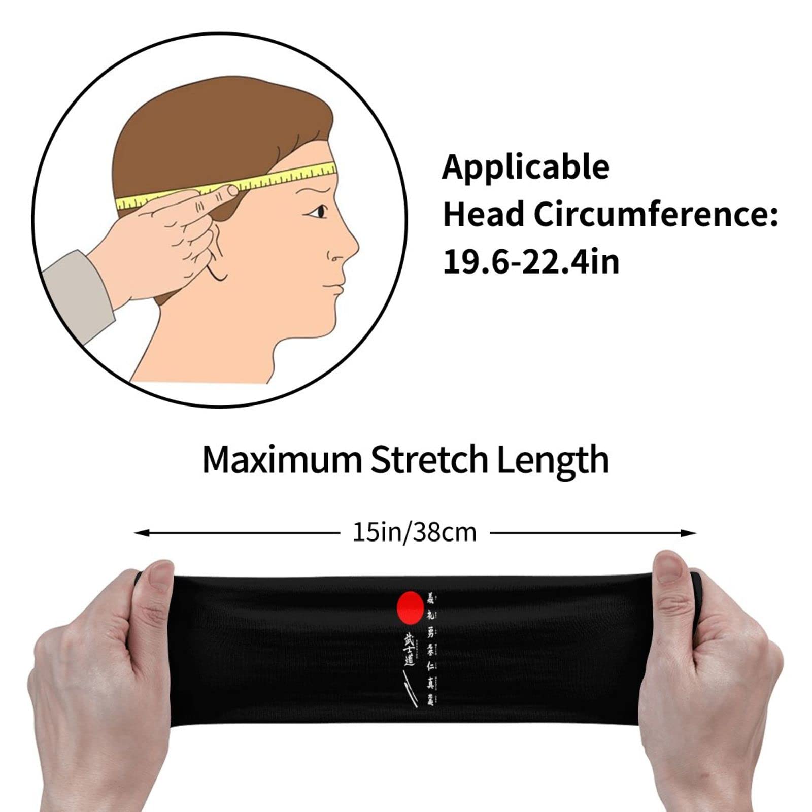 Japanese Kanji Samurai Bushido Running Headband for Men Outdoor Sports Workout Sweatband, Black