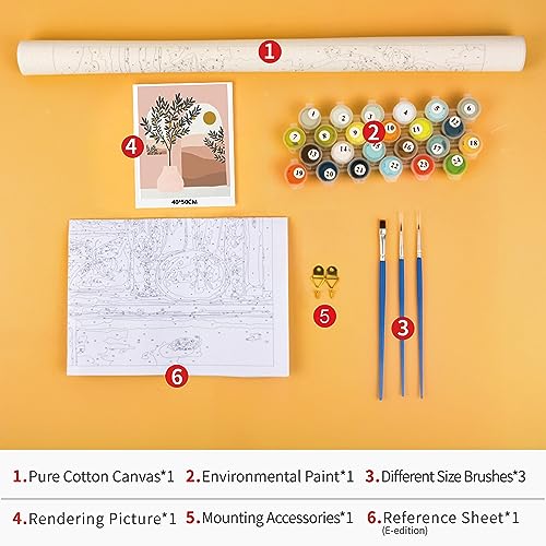 TISHIRON Paint by Numbers DIY Painting Kit Canvas Easy DIY Beginners Acrylic Painting Arch Window Abstract Plant Landscape for Home Wall Decor Art Craft 16x20inch