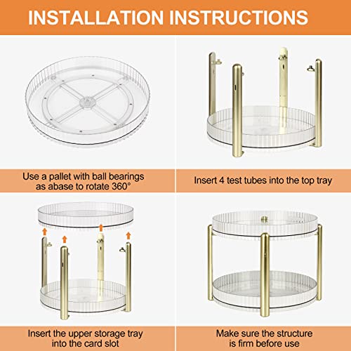 HSSPANFN 360° Rotating Makeup Organizer for Vanity 2 Tier, Large Capacity Cosmetics Storage Vanity Shelf Countertop,Bathroom Make Up Spinning Holder Rack for Brushes, Perfumes, Skincare