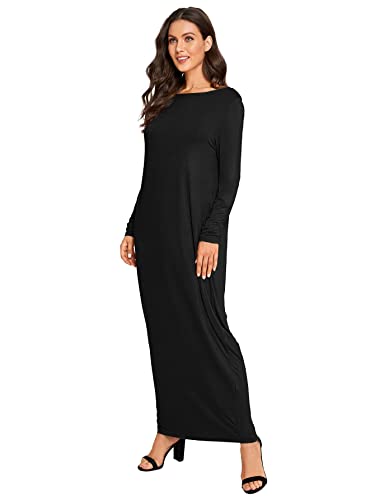 Verdusa Women's Long Sleeve Pocketed Loose Long Maxi Dress Black XL
