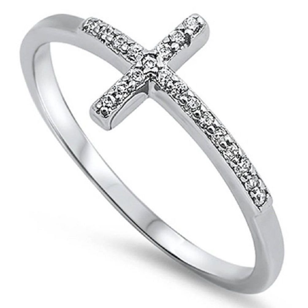 Fashion Women White Sapphire 925 Sterling Silver Cross Ring Wedding Jewelry New (6)