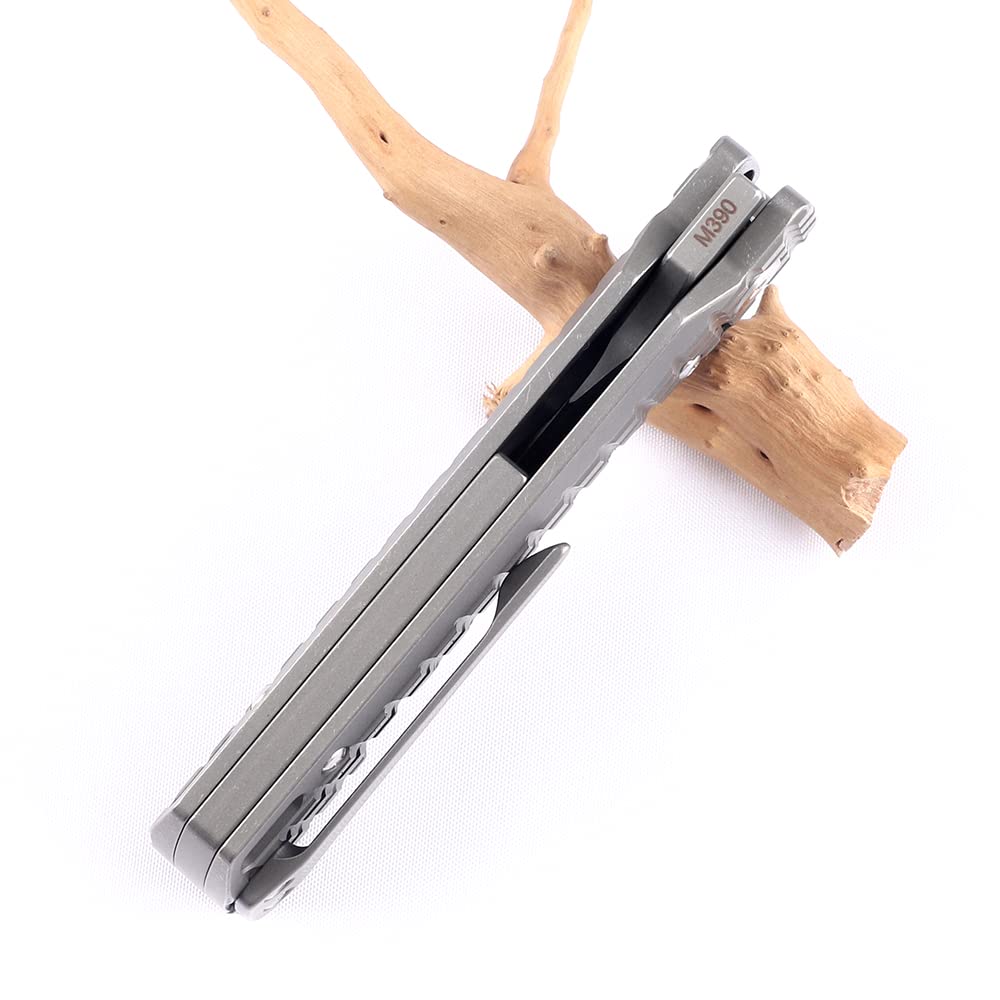 JEABROTHER Knife Outdoor Camping M390 TC4 Titanium Flap Pocket Folding Knife