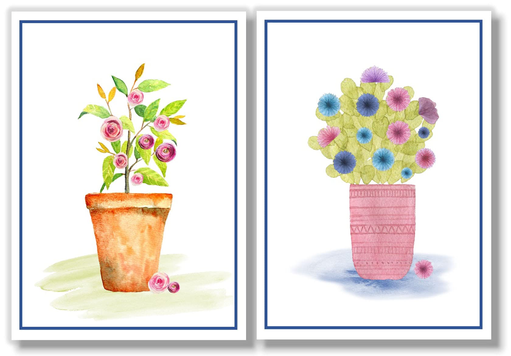 Floral Wall Art Decor - Potted Flower Botanical Prints - Set of 6-5x7 - Unframed