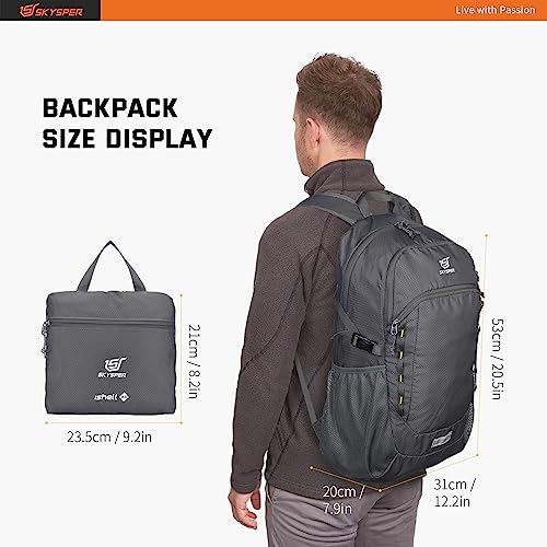 SKYSPER Packable Hiking Backpack 35L Lightweight Travel Daypack Waterproof Hiking Daypack for Women Men(Darkgrey)