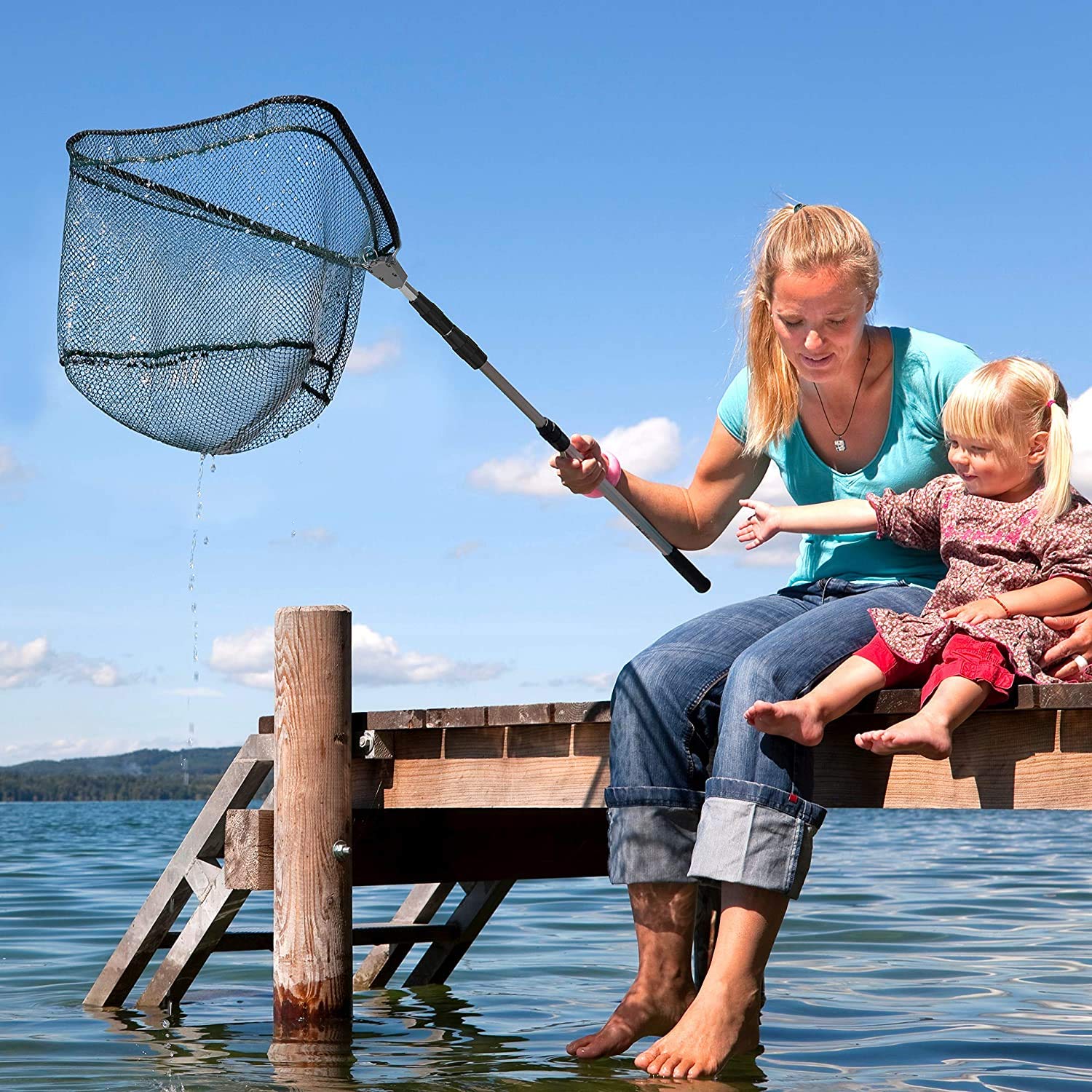 Fishing Landing Net with Aluminum Telescoping Pole Long Handle,Rubber Coated Nylon Mesh,for Steelhead,Salmon,Fly,Kayak,Catfish,Bass,Trout,Crab,Pond,for Easy Catch & Release,Extend to 75 Inches