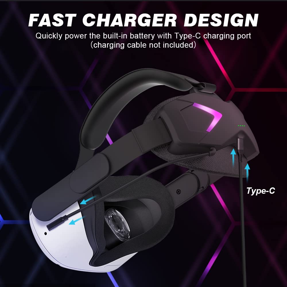 Head Strap with Battery Pack 5000mAH Compatible with Quest 2,Extend 3hrs Playtime,Thickened Lightweight Head Strap for Oculus Elite Strap with Front Face Protector Cover,Enhanced Comfort in VR-Black
